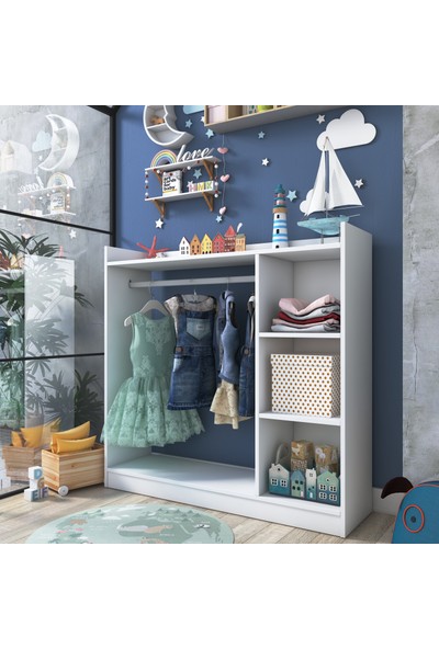 Rani BC101 Açık Gardırop Montessori Çocuk Bebek Askılı Elbise Dolabı Beyaz Rani BC101 Açık Gardırop Montessori Çocuk Bebek Askılı Elbise Dolabı Beyaz