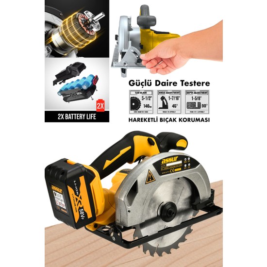 Assur Şarjlı Tahta Kesme Makinası 36V 185MM Daire Testere Fiyatı