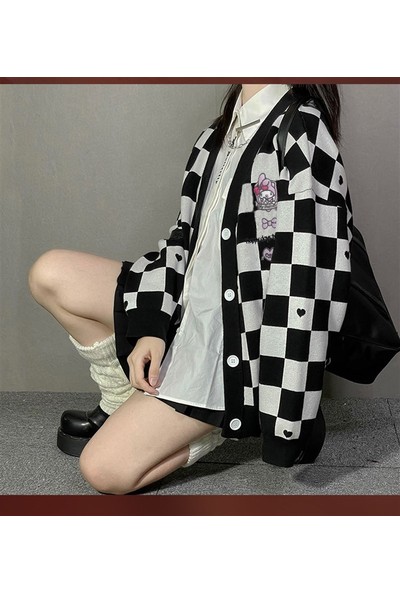 TouzModa Anime Kuromi Siyah Damalı Hırka