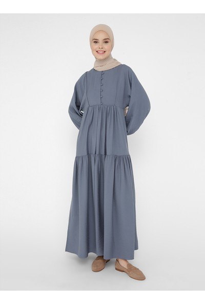 Refka Brit Detaylı Elbise - Indigo - Refka Casual