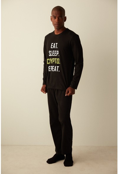 Penti Siyah Funny Black Pantolon Pijama Seti Penti Siyah Funny Black Pantolon Pijama Seti