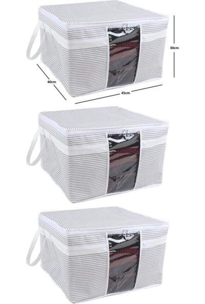Alas Çok Amaçlı Pencereli Kazak Hurcu Organizer Gri Çizgili Üçlü 45X40X30 cm