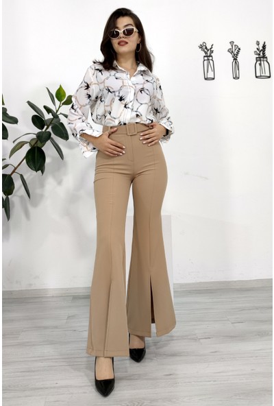 Miss Vina Y-3970 Y Önden Yırtmaçlı Kemerli Ispanyol Paça Pantolo