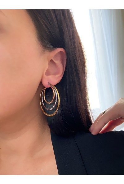 Sgaccessory 316L Çelik Üç Renk Halka Kadın Küpe Sgaccessory 316L Çelik Üç Renk Halka Kadın Küpe