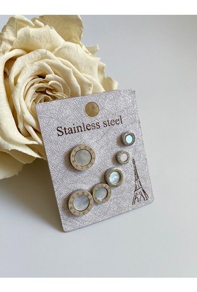 Sgaccessory Stainless Steel Yuvarlak 6 Lı Set Silver Yuvarlak Kadın Küpe