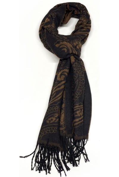 Kravatkolik Siyah - Kahve Şal Desen Erkek Kaşkol K390