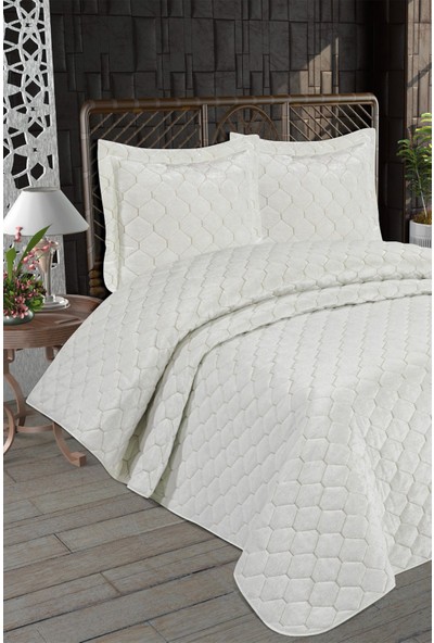 Decoletto 255X260 Lizbon Çift Kişilik Kadife Yatak Örtüsü Seti - Krem
