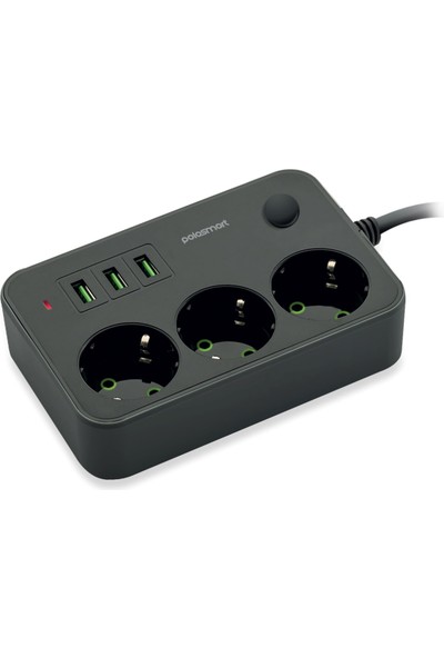 Polosmart MP13 Termal Akım Korumalı Uzatma Kablosu Siyah 3m Polosmart MP13 Termal Akım Korumalı Uzatma Kablosu Siyah 3m