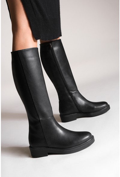 Marjin Kadın Günlük Çizme Diz Altı Fermuarlı Yobin