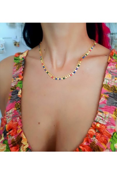 Vanessa Jewelry Accessories Renkli Sıralı Boncuk Detay Çelik Kolye Vanessa Jewelry Accessories Renkli Sıralı Boncuk Detay Çelik Kolye