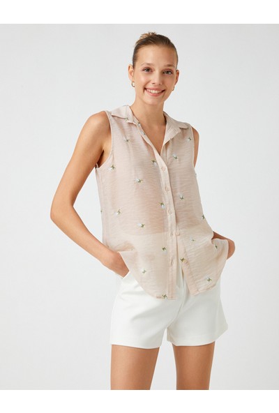 Koton Işlemeli Kolsuz Gömlek