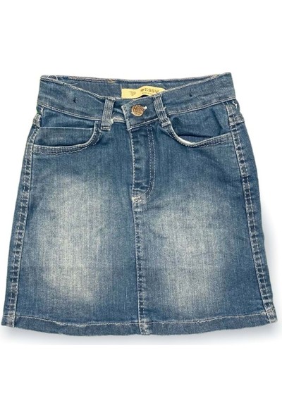 Minik Baby Mavi Renk Likralı Cepli Kız Çocuk Kot Etek MNK0386
