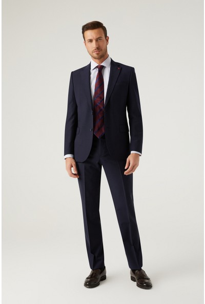 D'S Damat Slim Fit Lacivert Düz Travel Takım Elbise