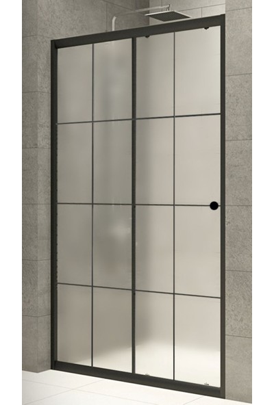 Durul Duşakabin Ön Cephe 4mm Siyah Çizgi-Komple Buzlu Yükseklik 180 cm - 144 cm