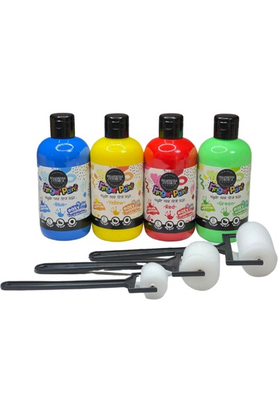 Mammacomicadough 4'lüyıkanabilir Parmak Boyası 4*250ML - 3'lü Roller Fırça Hediye Mammacomicadough 4'lüyıkanabilir Parmak Boyası 4*250ML - 3'lü Roller Fırça Hediye