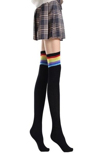 Daily Fashion Gökkuşağı Siyah Dizüstü Çorap Daily Fashion Gökkuşağı Siyah Dizüstü Çorap