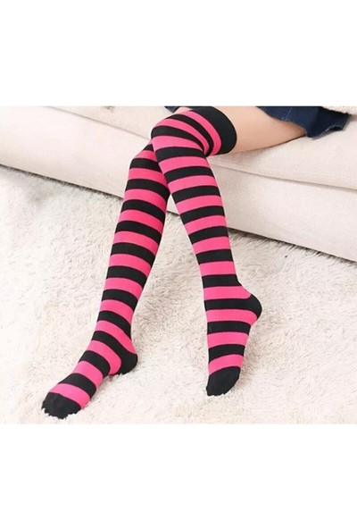 Daily Fashion Daily Kadın Siyah Üzeri Pembe Çizgili Dizüstü Çorap Daily Fashion Daily Kadın Siyah Üzeri Pembe Çizgili Dizüstü Çorap