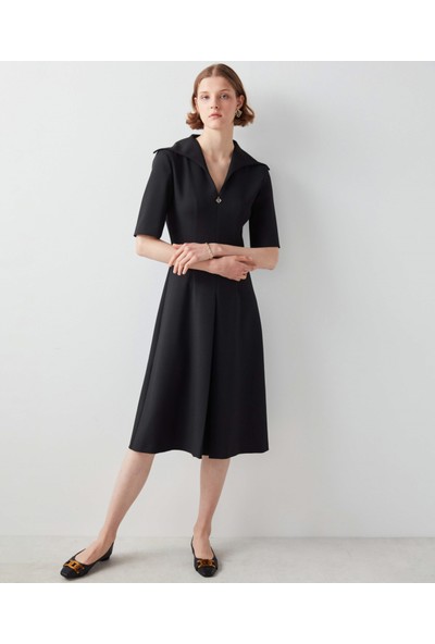 İpekyol Monogram Fermuarlı Midi Elbise