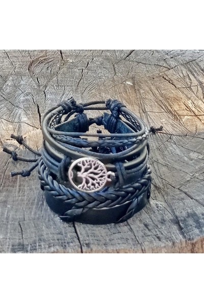 BSN Hayat Ağacı Figürlü Hakiki Deri Bileklik