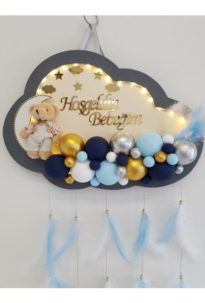 Halise Derin Kapı Süsü Ledli Bubble Ayıcıklı Ahşap Bulut Pano Halise Derin Kapı Süsü Ledli Bubble Ayıcıklı Ahşap Bulut Pano