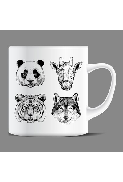 Red White Çift Taraflı Baskılı Porselen Seramik Animal Çizim Kahve Kupası