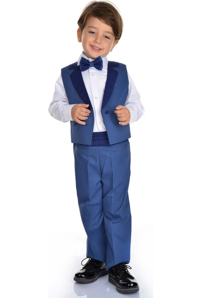 Mnk Baby Saten Yaka Kuşaklı Yelekli Erkek Çocuk Takım