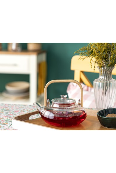 English Home Artois Borosilikat Süzgeçli Demlik 800 ml Şeffaf