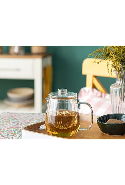 English Home Avian Borosilikat Süzgeçli Demlik 500 ml Şeffaf