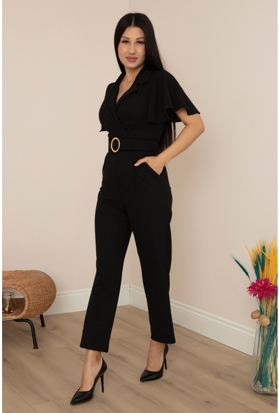 Kalopya Kolu Volanlı Klasik Yaka Tulum 880-2908 Kalopya Kolu Volanlı Klasik Yaka Tulum 880-2908