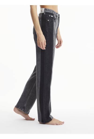 Calvin Klein Yüksek Bel Bol Paça Straight Siyah Kadın Denim Pantolon J20J2193261BY Siyah Denim Pantolon