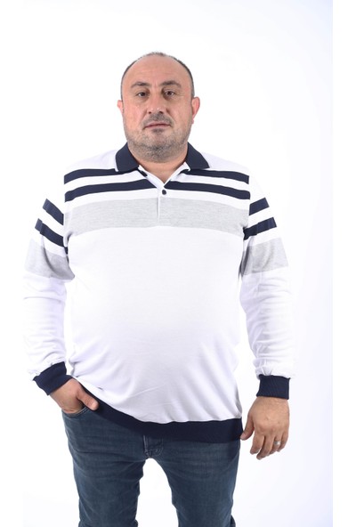 Moc Grande Mocgrande Büyük Beden Erkek Polo Yaka Sweatshirt 22404-BEYAZ Moc Grande Mocgrande Büyük Beden Erkek Polo Yaka Sweatshirt 22404-BEYAZ