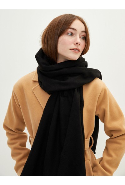 Luminos Butik Siyah Kısa Püsküllü Düz Kadın Şal 1206