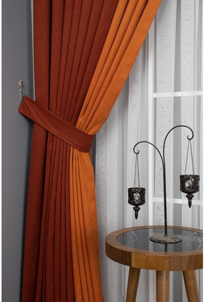 Perdelit Turuncu - Hardal Kombin Düz Fon Perde ( 1/3 Sık Pile ) Perdelit Turuncu - Hardal Kombin Düz Fon Perde ( 1/3 Sık Pile )