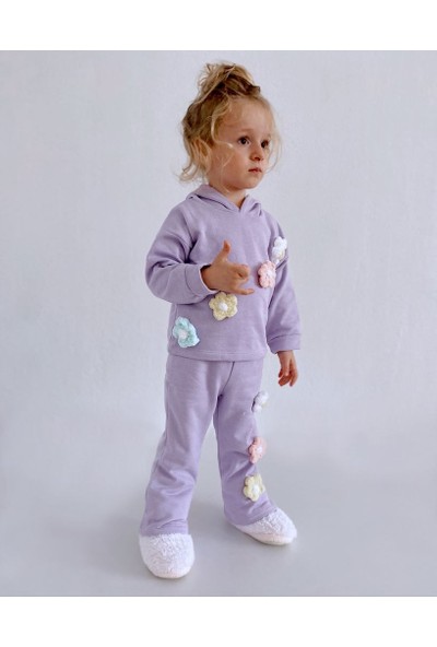 Le Petit Sole Kız Çocuk Çiçekli Lila Takım