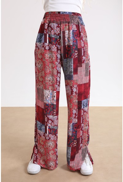 Rays Bol Paça Yırtmaçlı Pantolon Kırmızı