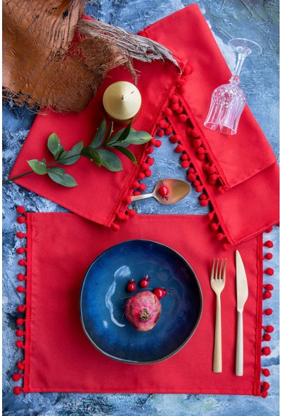 Anı Home 8'li Kırmızı Rüya Ponponlu Amerikan Servis