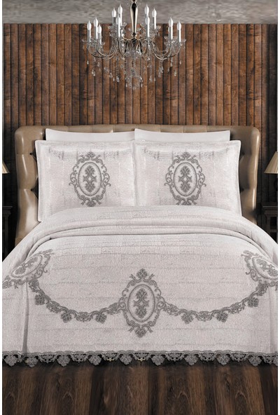 Deco Letto 240X250 Menekşe Çift Kişilik Pike Takımı - Seti - Gri Deco Letto 240X250 Menekşe Çift Kişilik Pike Takımı - Seti - Gri