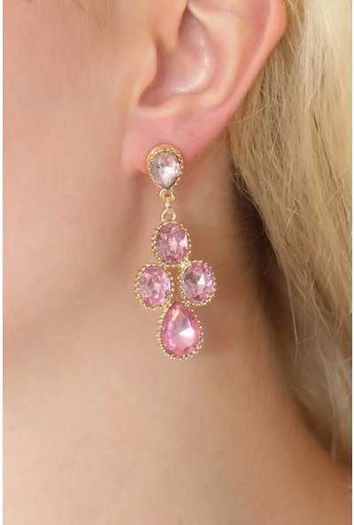 Fiyonque Gold, Pembe Zirkon Taşlı Küpe