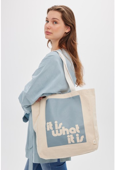 Manuka Baskılı Körüklü Bez Çanta Blue Manuka Baskılı Körüklü Bez Çanta Blue