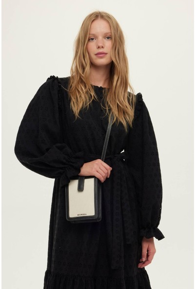 Manuka Deri Detaylı Çanta Siyah