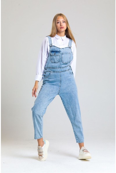Qenz Kadın A.mavi Kot Salopet Tulum