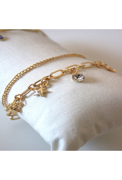 Asa Accessory 2'li Tektaş ve Yıldız Figürlü Trend Kadın Zincir Bileklik
