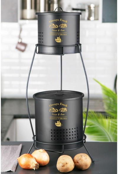 Kitchen Life 2 Katlı Metal Patates Soğan Kovası Kitchen Life 2 Katlı Metal Patates Soğan Kovası