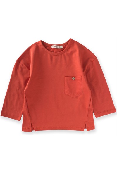 Cigit Önü Yırtmaçlı Mevsimlik T-Shırt 2-8 Yaş Kiremit