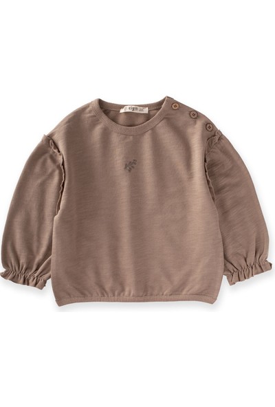 Cigit Nakışlı Fırfır Detaylı Oversize Sweat 0-5 Yaş Vizon Cigit Nakışlı Fırfır Detaylı Oversize Sweat 0-5 Yaş Vizon
