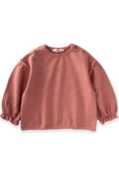 Cigit Nakışlı Fırfır Detaylı Oversize Sweat 0-5 Yaş Gül Kurusu Cigit Nakışlı Fırfır Detaylı Oversize Sweat 0-5 Yaş Gül Kurusu