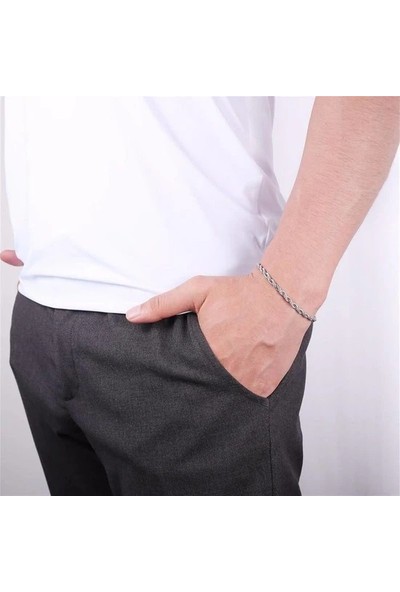 Turkuaz Halat Burgulu Erkek Çelik Bileklik