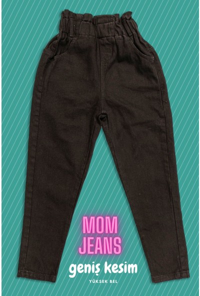 Puledro Kids Kız Çocuk Geniş Kalıp Yüksek Bel Mom Jeans Kot Pantolon