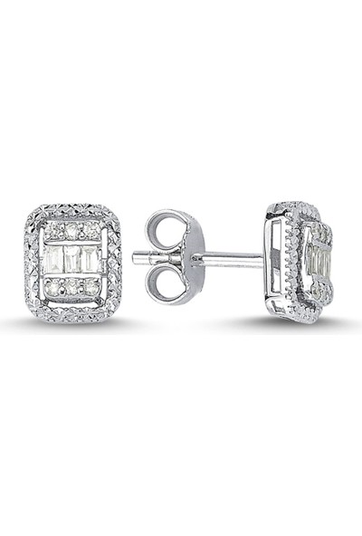 Pırlant 0,18 Karat Baget Pırlanta Küpe