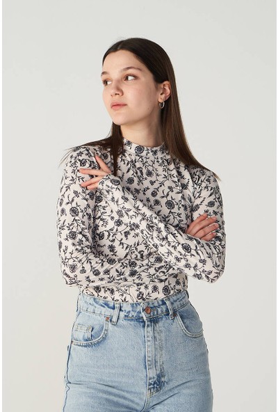 Be Blue Siyah Floral Desenli Body